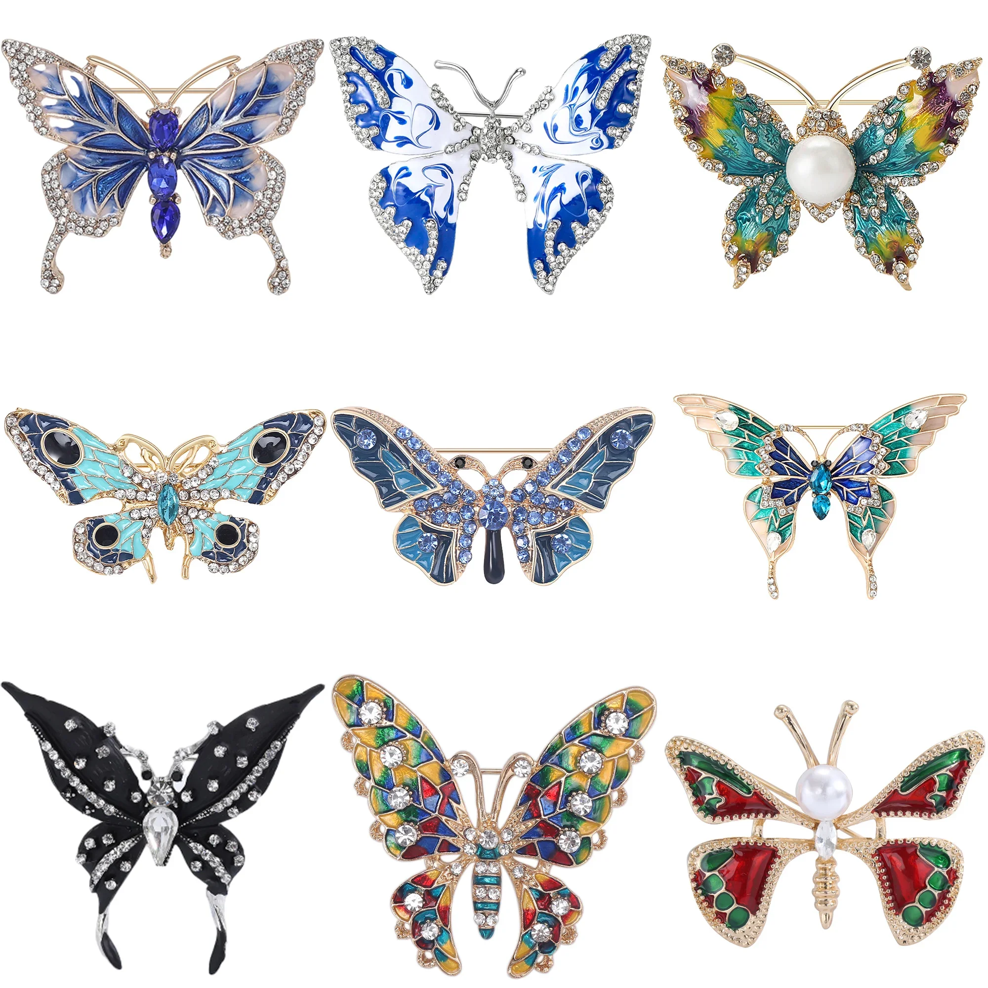 Enamel Butterfly Brooches for Women Unisex Rhinestone Insect Pins ...