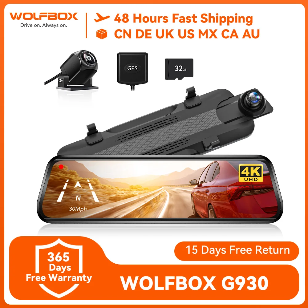 WOLFBOX-G930-4K-Car-DVR-Dual-Lens-Mirror-Camera-Dash-Cam-Car-Black-Box ...