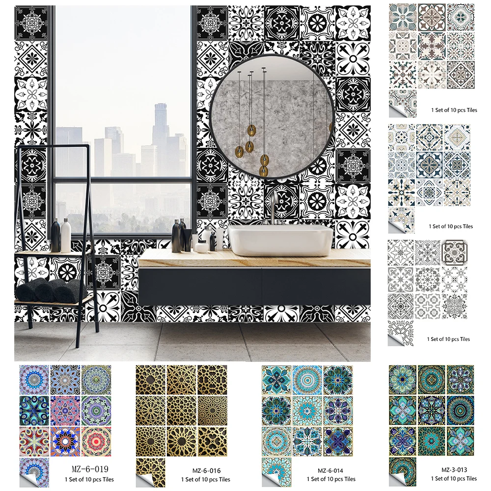 43-Style-Matte-Surface-10pcs-Tile-Wall-Stickers-Home-Decor-Transfers ...