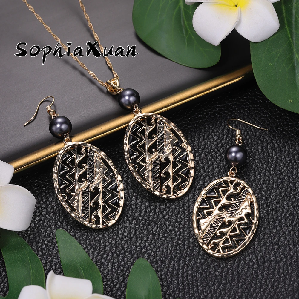 SophiaXuan-Hawaiian-Samoan-Round-Pendant-Gold-Plated-Necklace-Gray ...