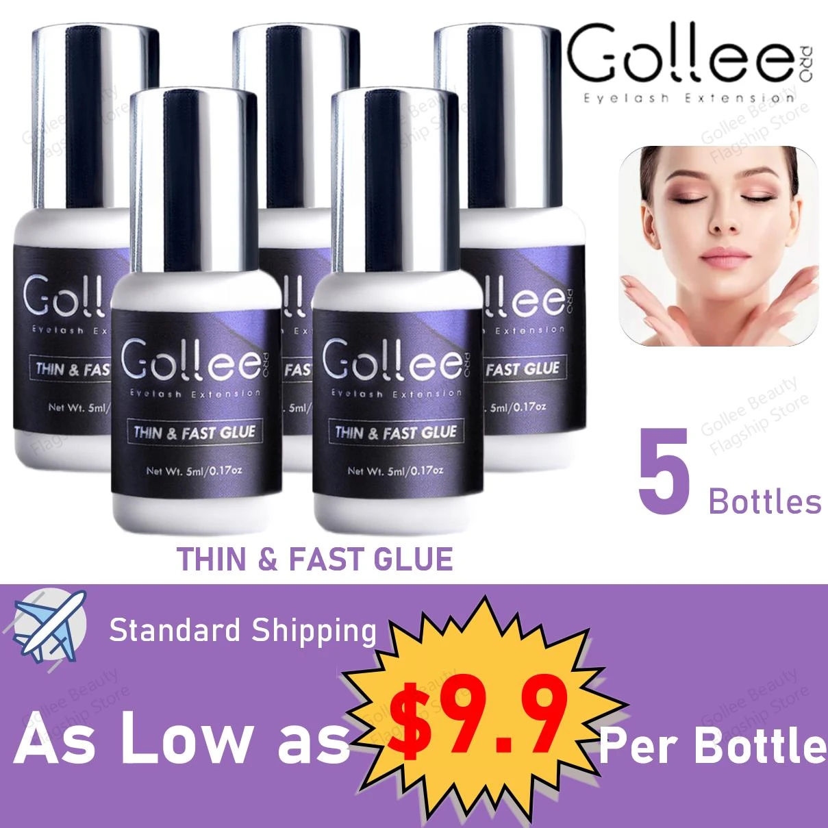 5 Bottle 5ml Gollee Eyelashes Extension Glue Long Lasting Grafting ...