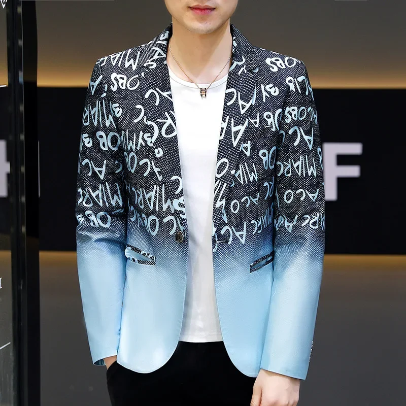 Brand Men Clothing Suit Jacket Men Gradient Letter Print Men Blazer ...