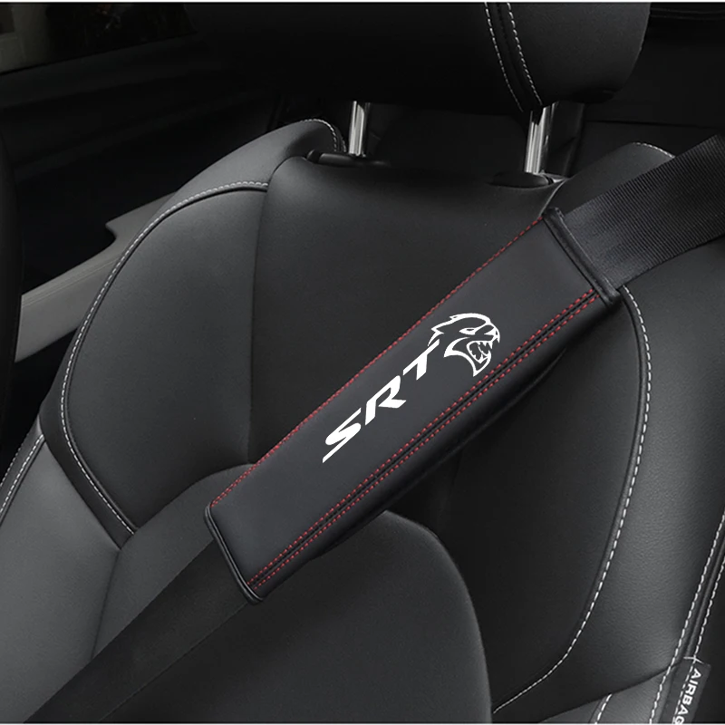 2Pcs-Leather-Car-Safety-Belt-Shoulder-Cover-Pads-For-Dodge-SRT-Mopar ...