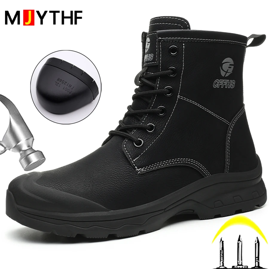 High-Cut-Leather-Boots-Waterproof-Work-Boots-Steel-Toe-Shoes-Safety ...