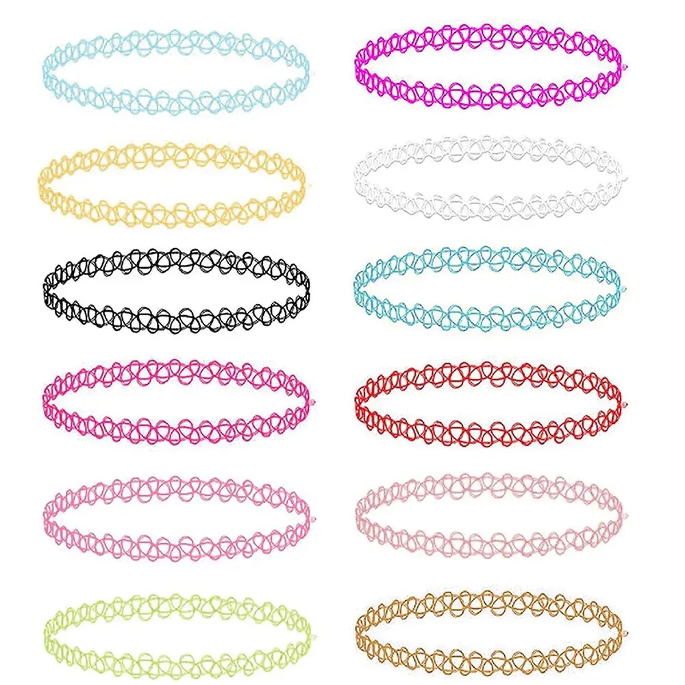 12pc-Set-Various-Color-Rainbow-Color-Elastic-Choker-Henna-Tattoo-90s ...