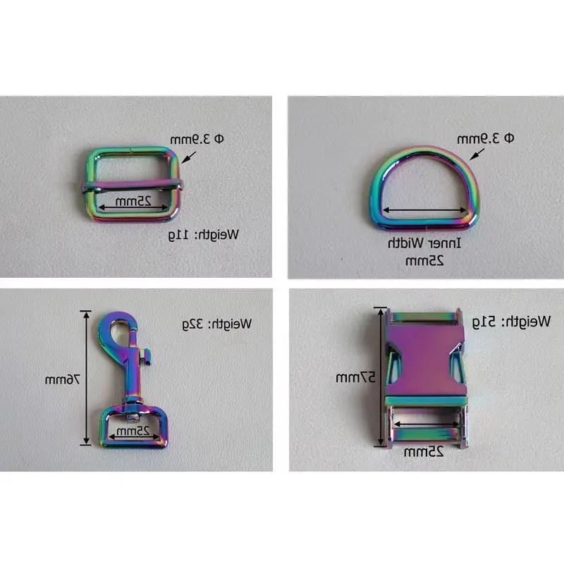 1 Set 25mm Rainbow Metal D Ring Buckle Hardware Adjuster Belt Snap Hook ...