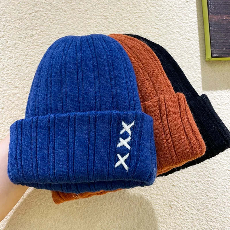 Unisex Hats Winter Knitted Hat Men Women Solid Warm Thicken Wool Cap Harajuku Hip-hop Style ...