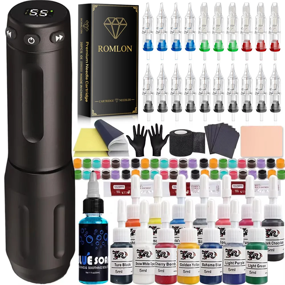 WIrelesss Tattoo Pen Machine Kit 2000mAh Battery Tattoo Rotary Machine ...