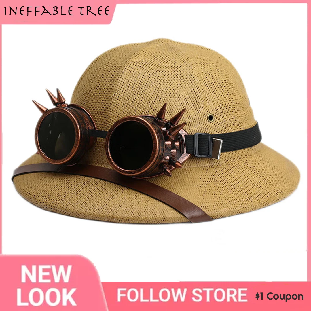 Parent-child-Novelty-Vietnam-War-Army-Straw-Hat-Steampunk-Helmet-Pith ...