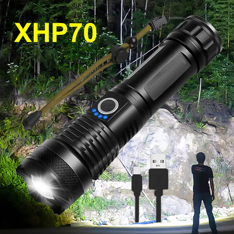 Powerful-XHP-70-Flashlight-USB-Rechargeable-Torch-Light-5-Modes-Zoom ...