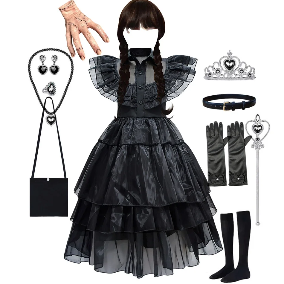 Wednesday Addams Costume Girl Birthday Princess Costume Black Fancy ...