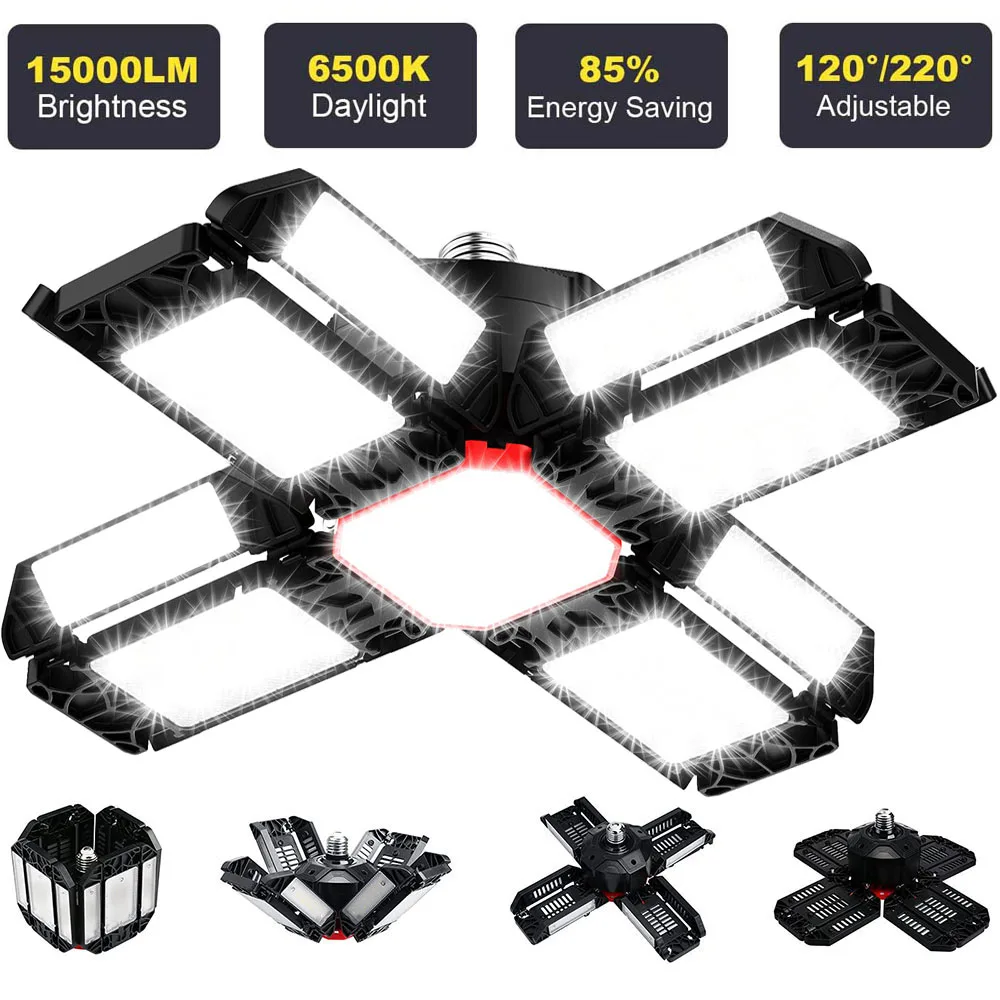 3-12 Panels Deformable E27 LED Bulb Garage LED Lights Ultra Bright Shop ...