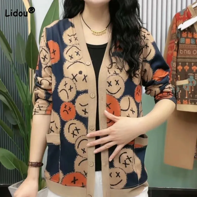 Female-Casual-Cartoon-Pattern-Knitted-Cardigan-Fashion-All-match-Long ...