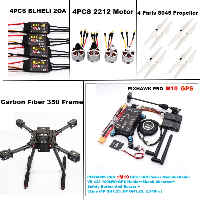 RctoSky-Carbon-Fiber-350-PIXHAWK-PRO-M10-KitFlight-Control-Ardupilot-Radio-Telemetry-Quadcopter ...