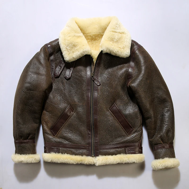 Winter-Men-s-American-Pilot-Clothing-B3-Sheepskin-Fur-One-Lapel-Vintage ...