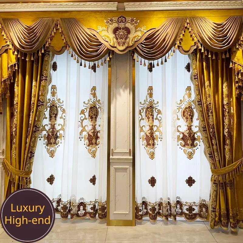 New-Custom-European-Gold-Curtains-for-Living-Room-Bedroom-Villa ...