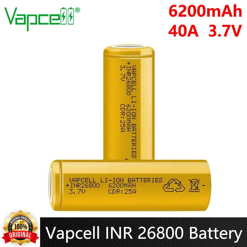 High-capacity Vapcell INR 26800 Battery 6200mAh CDR 25A Max 40A 3.7V ...