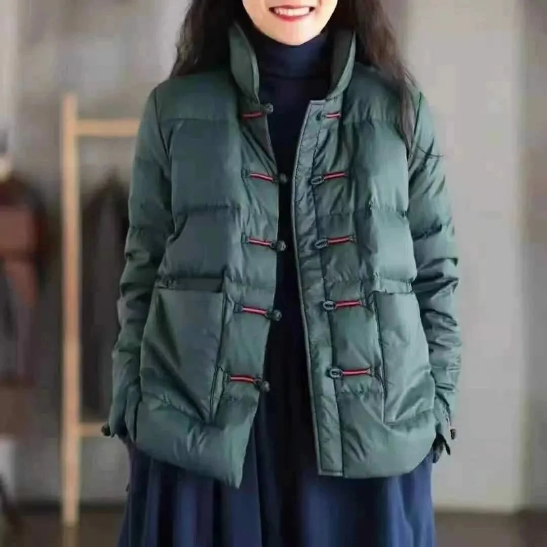 Down Cotton Jacket Women's Chinese Style Retro Button Vp Collar ...