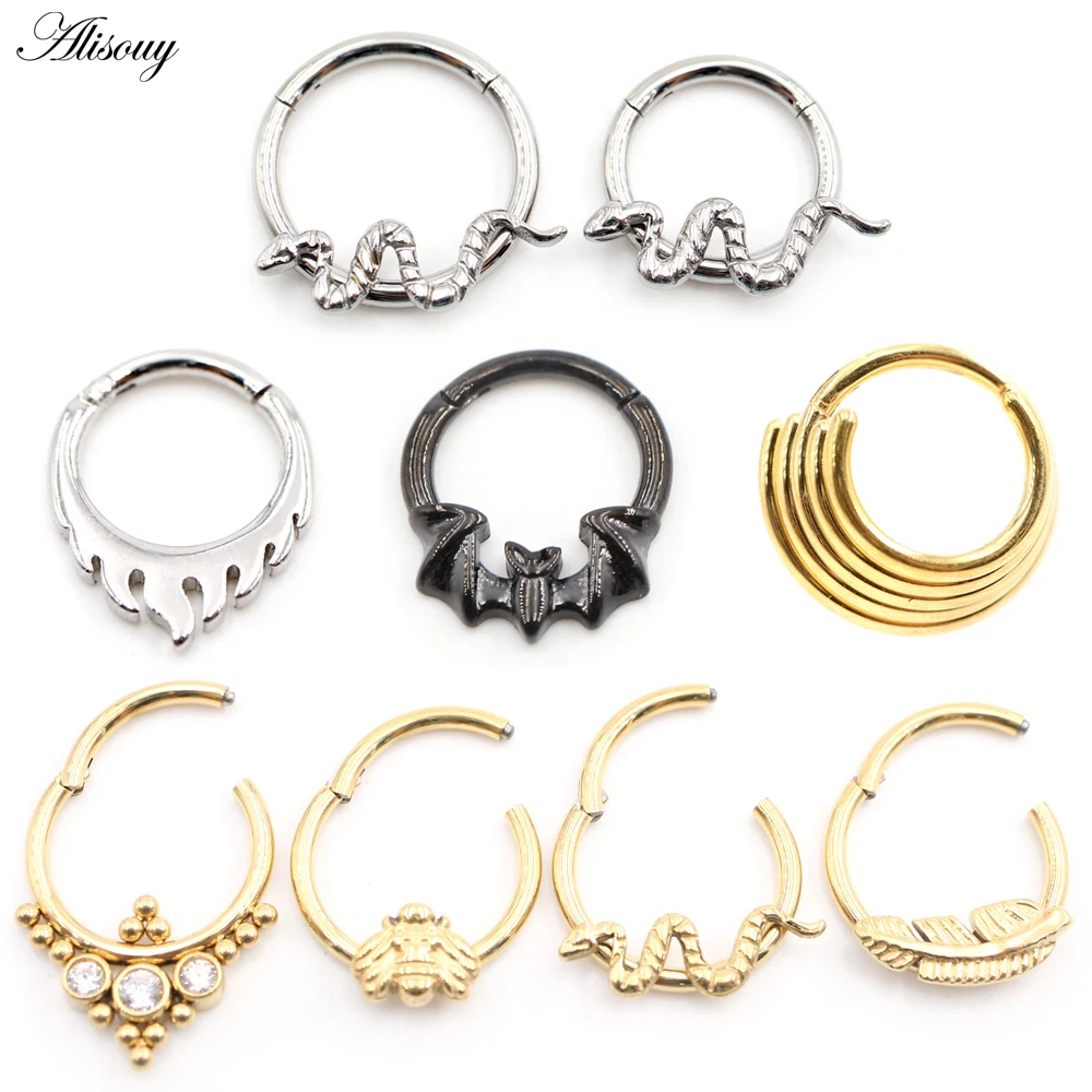 Alisouy-1PC-Stainless-Steel-Bat-Bee-Snake-Leaf-Nose-Ring-Daith-Piercing ...