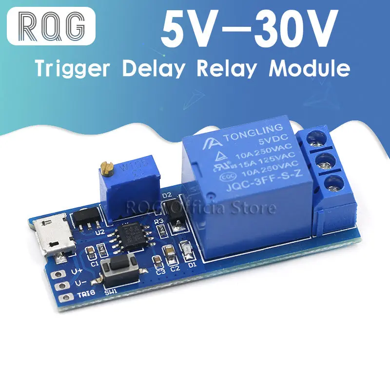 Smart Electronics 5V-30V Micro USB Power Adjustable Delay Relay Timer Control Module Trigger ...