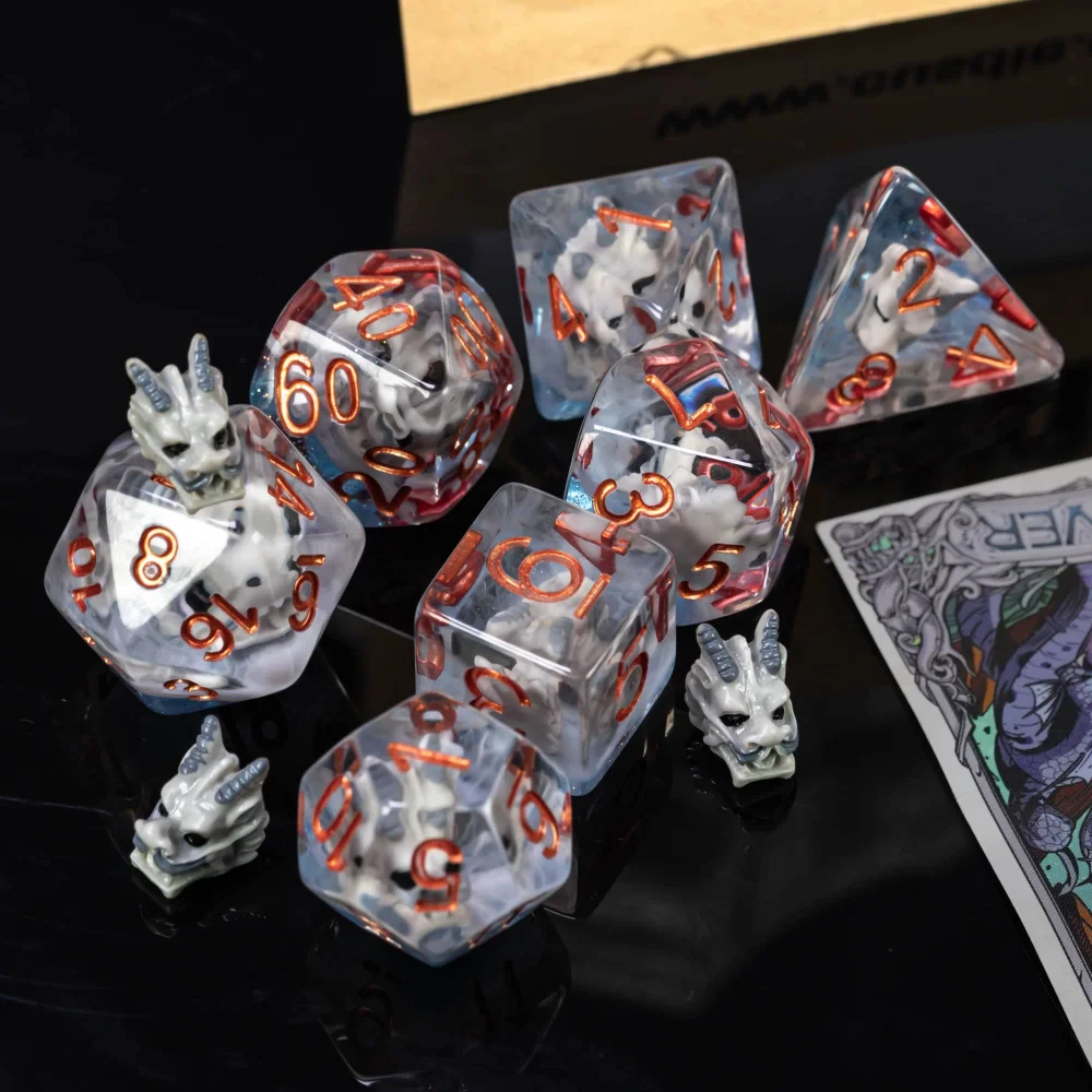 Cusdie-Polyhedral Dragon Head Dice Set, Dados para RPG, Jogos de mesa ...