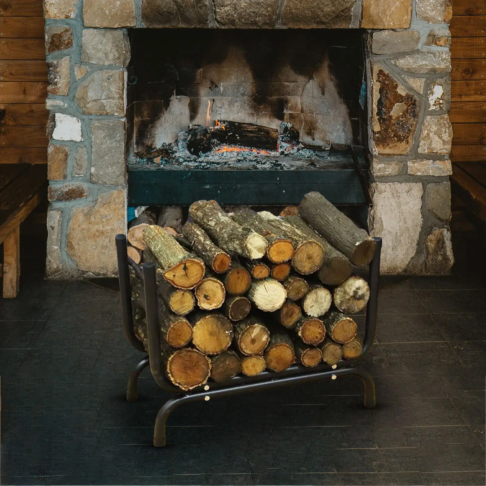 Curved-Log-Rack-Fireplace-Grate-Support-Hollow-Portable-Lightweight ...