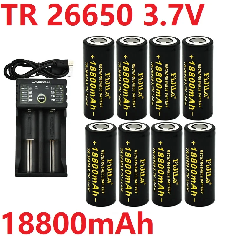 Lithium-Ion-Rechargeable-Battery-TR-26650-3-7V-18800mAh-charger-50A-Discharge-LED-Flashlight ...