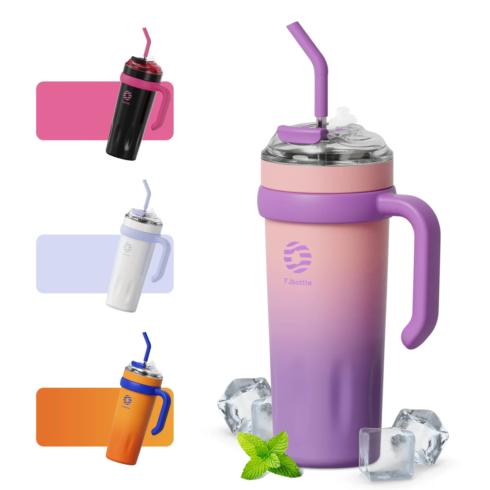 FEIJIAN 40oz Insulated Tumbler With Lid and Straws Stainless Steel ...