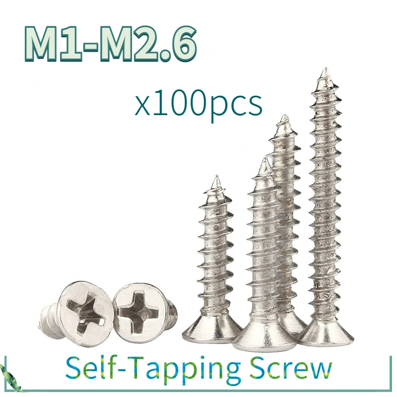100pcs-lot-Mini-304-stainless-steel-Cross-Phillips-Flat-Countersunk-Head-Self-tapping-Wood-Screw ...