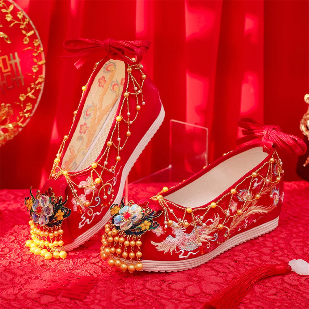1-pair-Bridal-Red-Wedding-Shoes-Ancient-Style-Beaded-Tassel-Embroidered ...