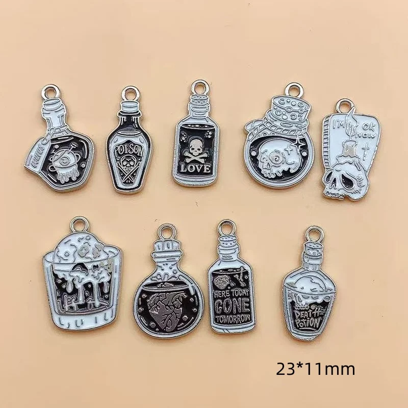 10pcs-Halloween-Gothic-Death-Skull-Enamel-Poison-Bottle-Brain-Love ...