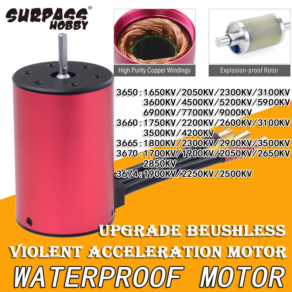 Surpass Hobby Waterproof Brushless KK 3650 3660 3665 3670 3674 Motor for 1/8 1/10 RC Car Drift ...