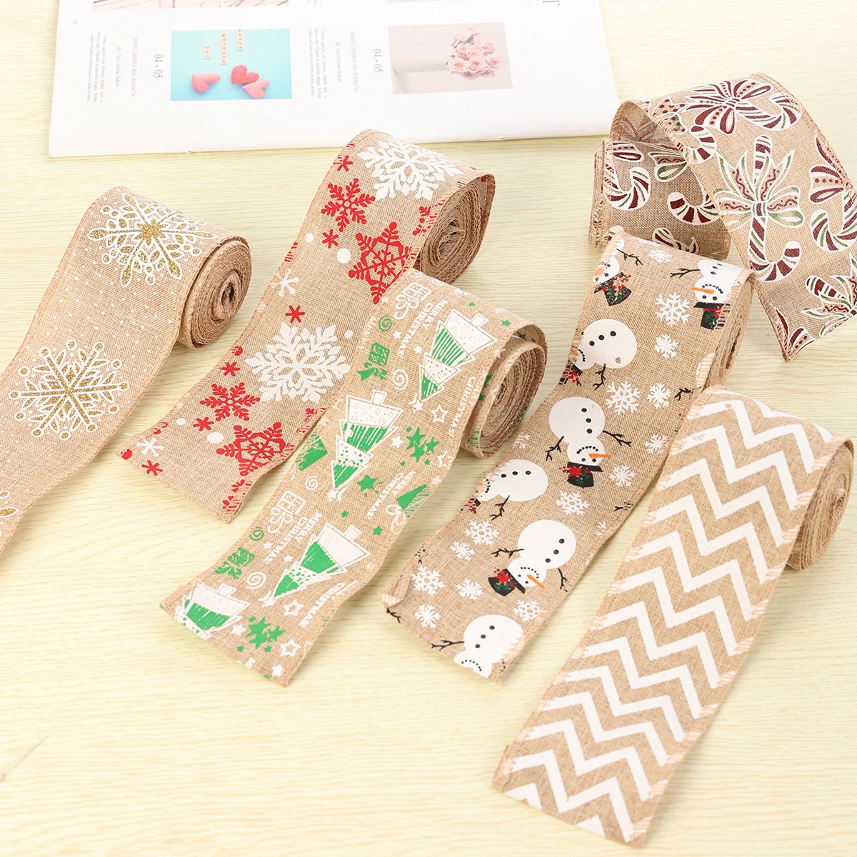 3mx6cm Christmas Wired Ribbon Printed Xmas Tree Snowflakes Burlap ...