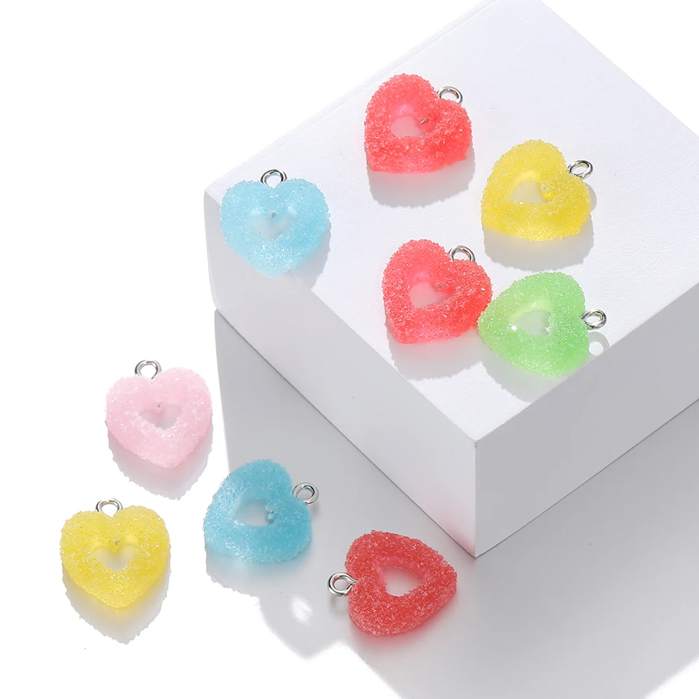 10pcs/lot Colorful Soft Candy Heart Shape Charms Cute Resin Pendant for ...