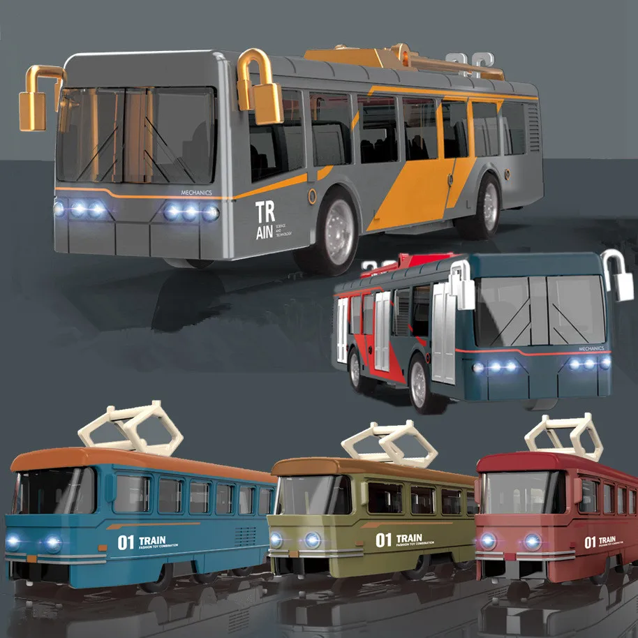 1: 90 alloy pull back retro tram model,simulated sound and light bus ...