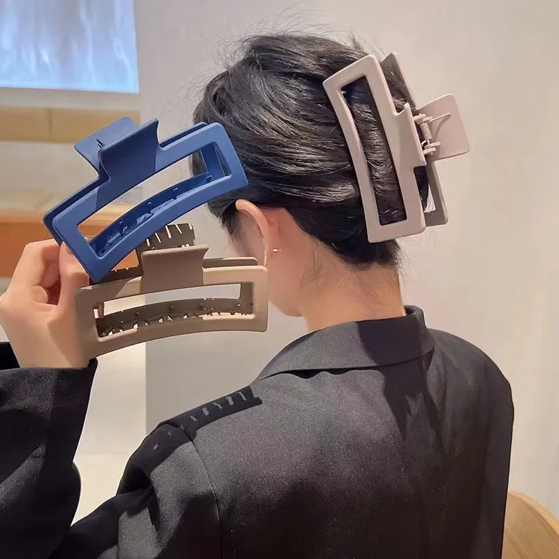 Large-Square-Hair-Claws-Matte-Frosted-Textured-Plastic-Solid-Barrette ...