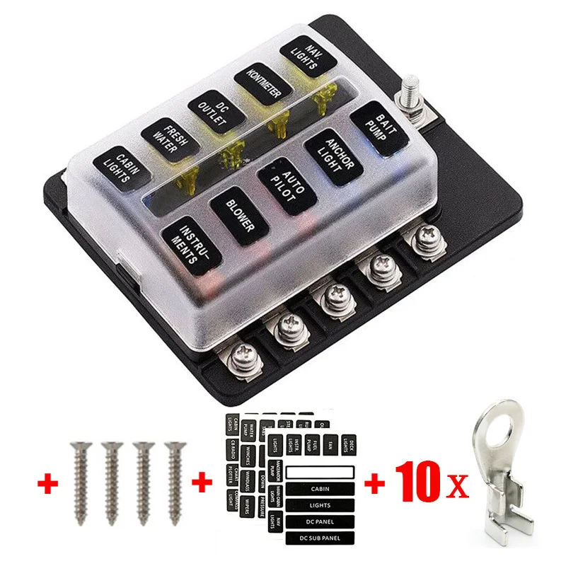 Universal Car 10 Ways Blade Fuse Terminal Block 12v 24v Fuse Holder Box ...