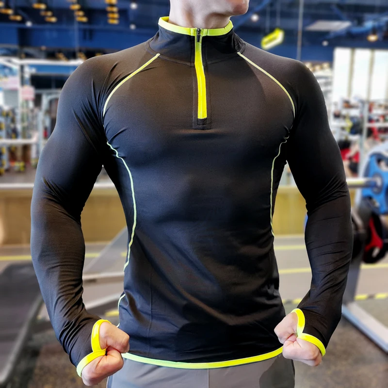 New 2023 spring elastic Running Shirt Men Bodybuilding Sport Long ...