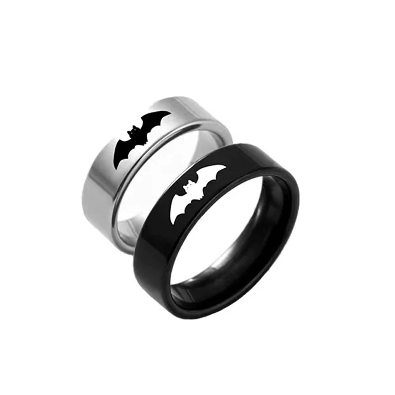Fashion-Stainless-Steel-Ring-Simple-for-Halloween-Bat-Black-Silver ...