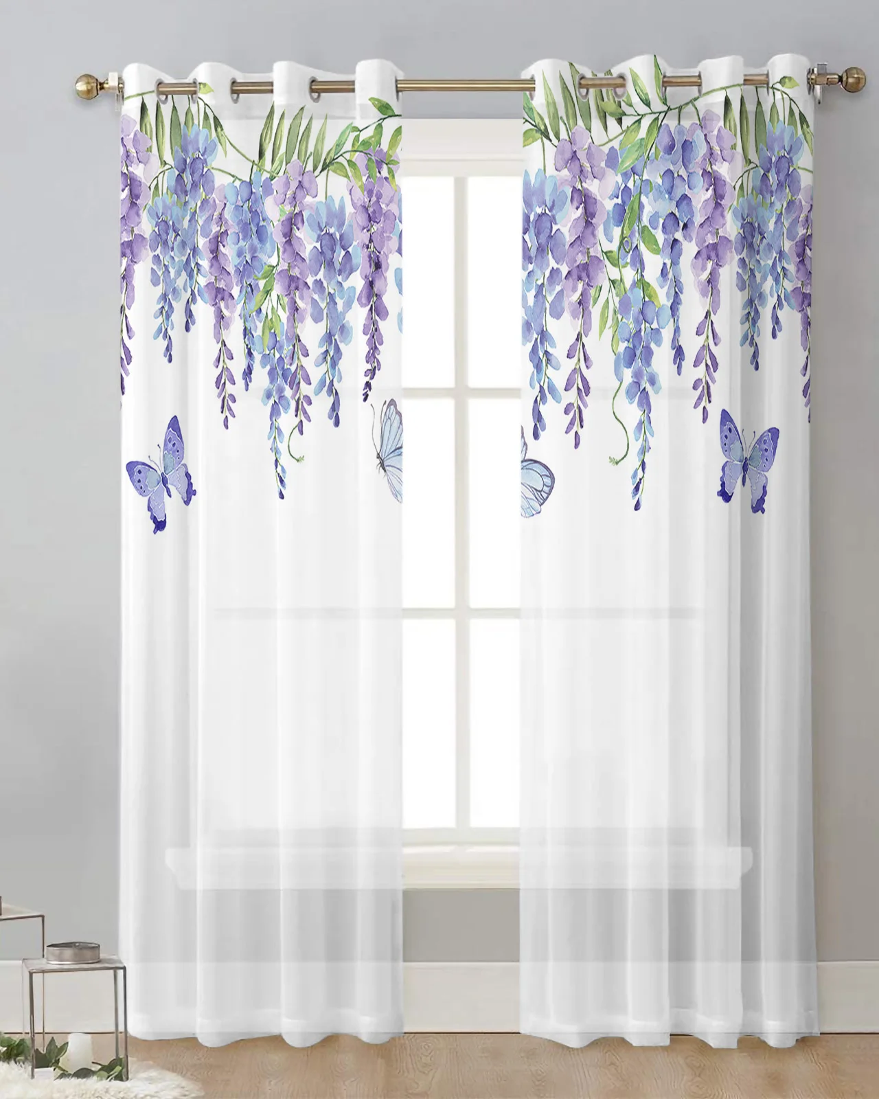 Spring-Flower-Wisteria-Butterfly-Tulle-Curtain-for-Living-Room-Bedroom ...