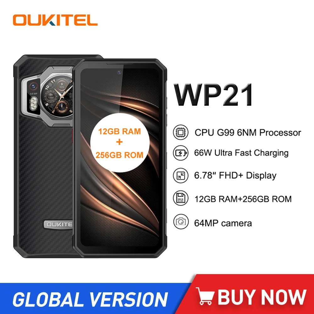 Oukitel-teléfono inteligente WP21, móvil resistente con pantalla FHD de 6,78 pulgadas, visión ...