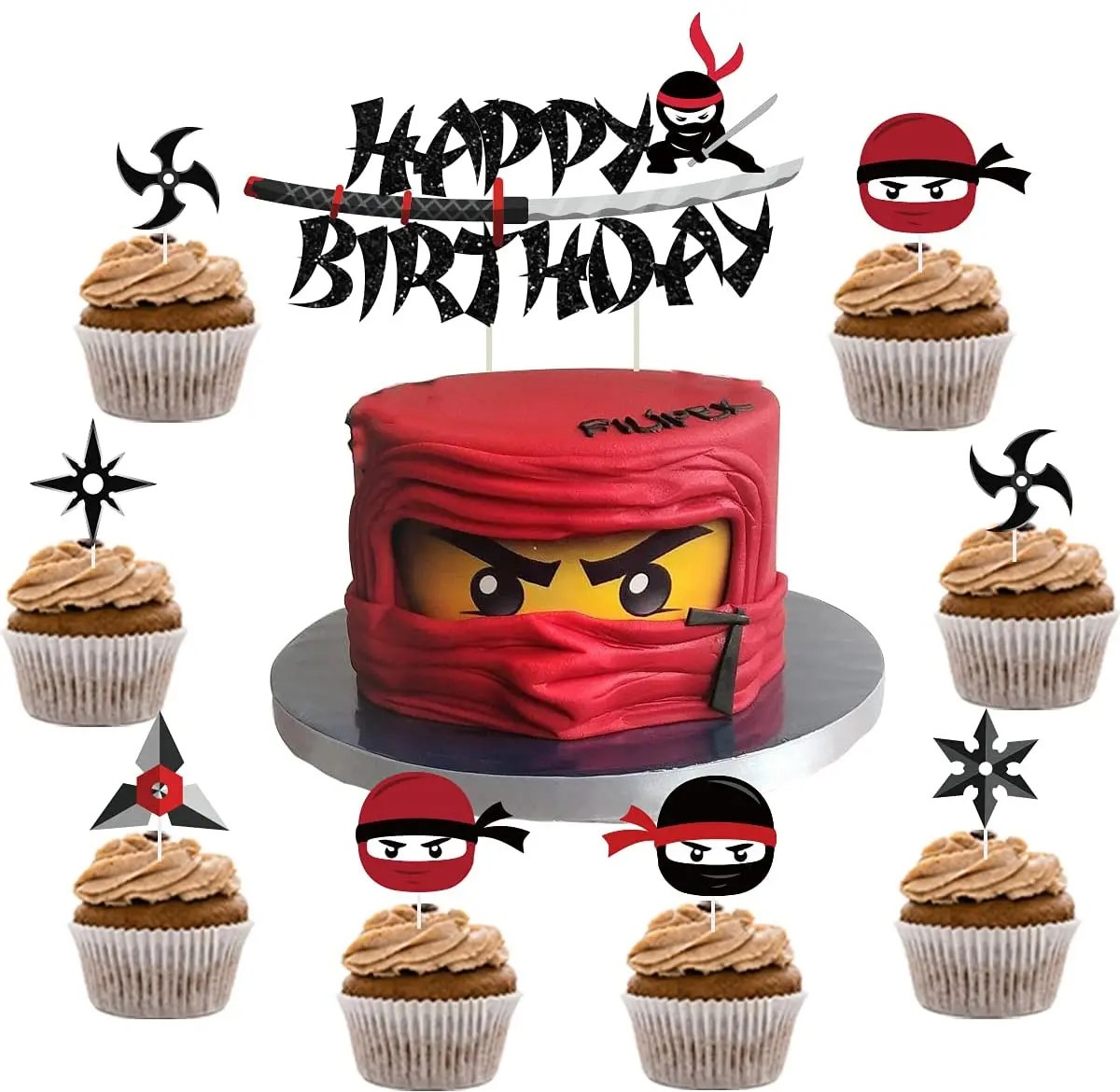 25-Pieces-Ninja-Cake-Toppers-Happy-Birthday-Cake-Topper-Set-with-Ninja ...