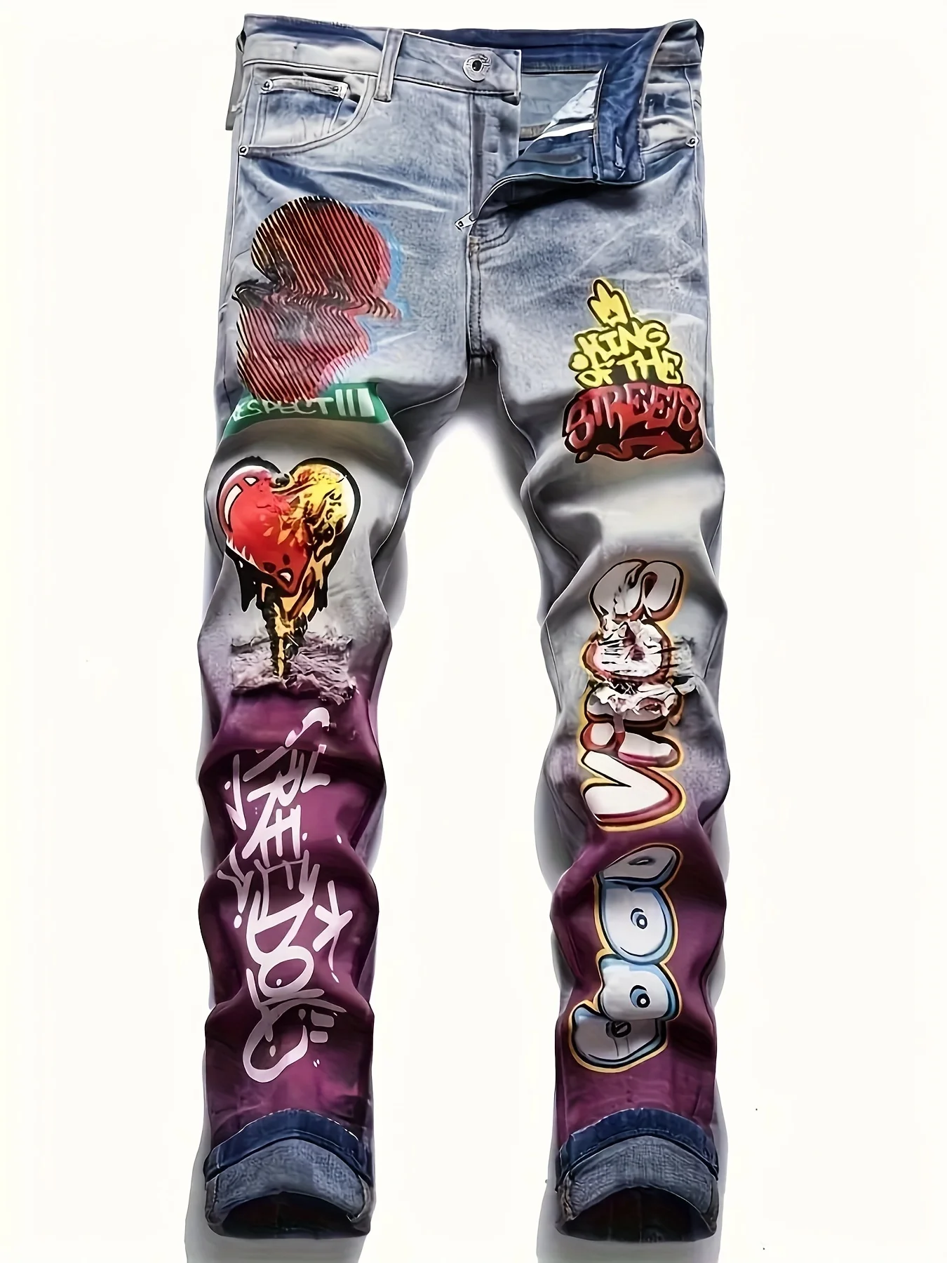 Men-s-Street-Style-Jeans-Funny-Graffiti-Heart-Fingerprint-Pattern-Print ...