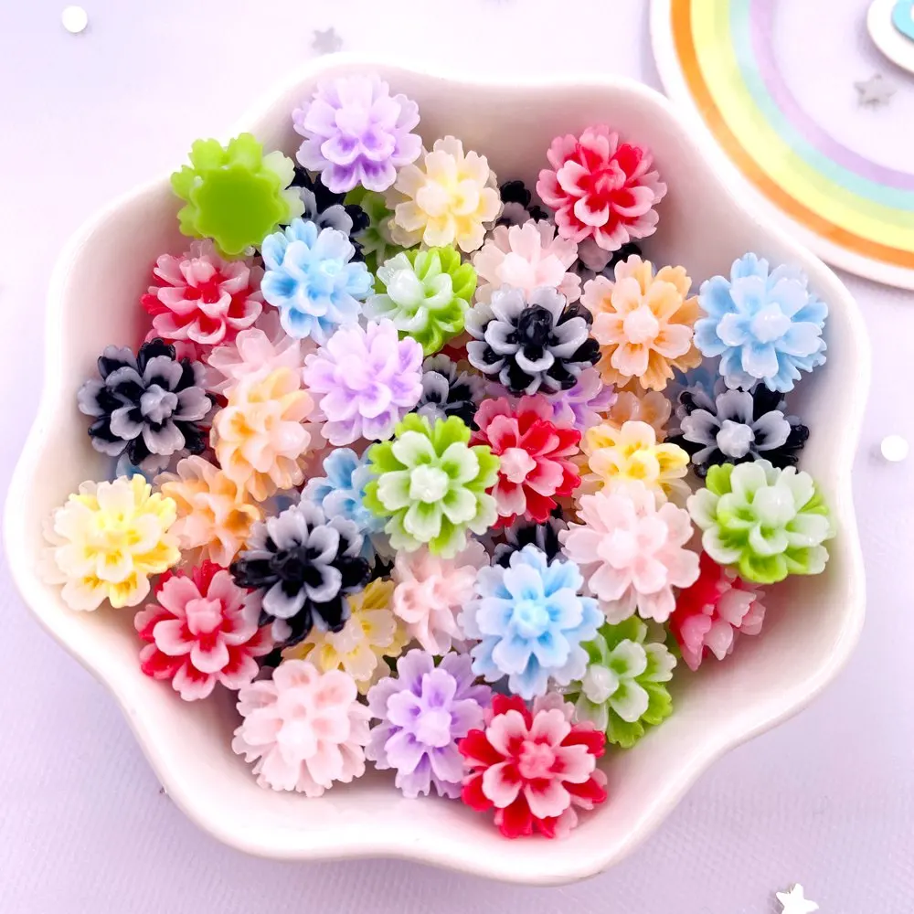 12mm-Resin-Double-Layer-Candy-Color-Flatback-Flower-Rhinestone-50Pcs ...