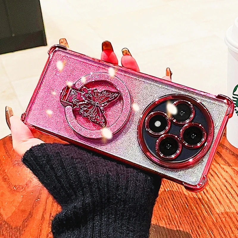 Plating Butterfly Holder Silicone Stand Case for A78 5G (FS SFHD Pink)