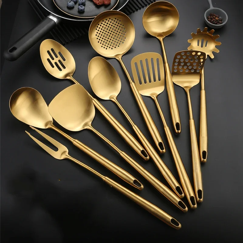 1PC Stainless Steel Kitchen Cookware Gold Cooking Utensils Soup Spoon ...
