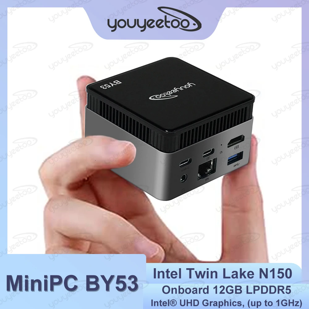 유이투 BY53 윈도우 11 미니 PC 인텔 N150 12GB LPDDR5 M.2 2242 SSD HDMI 2.0 4K 출력 ...