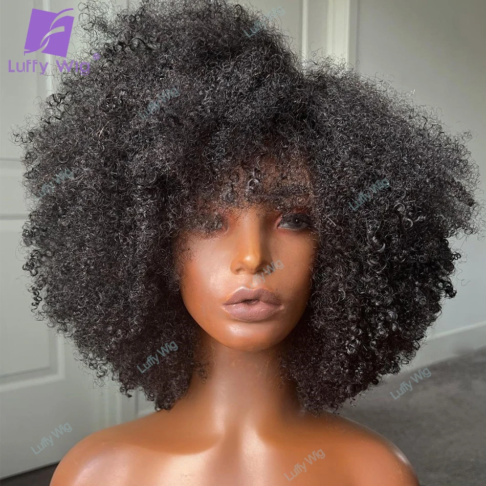Luffy-Peruca Afro Curta com Franja para Mulheres Negras, Top Glueless ...