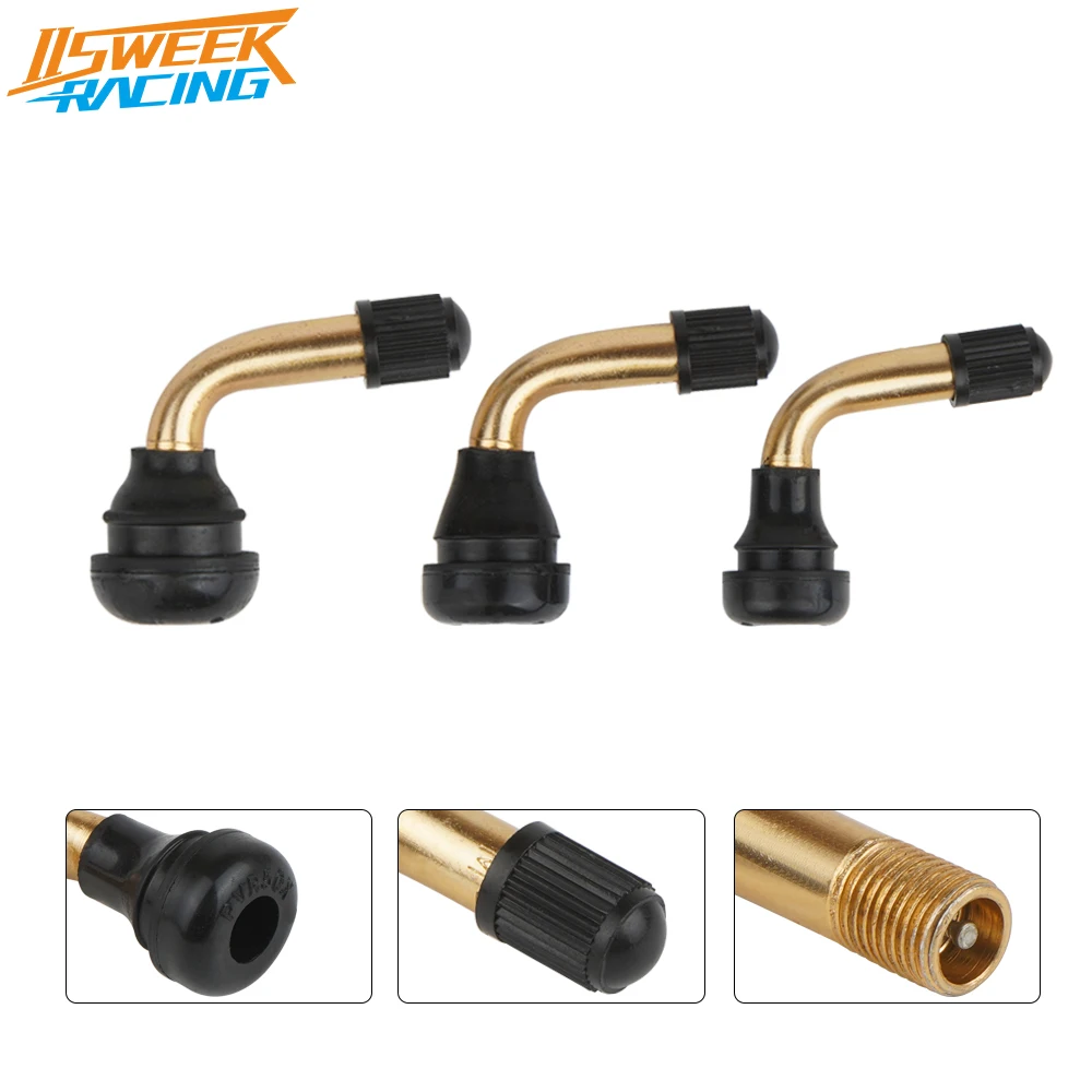 4pcs Tire Valve Stem Bent 90 Degree Angled Snap in Rubber Base Brass ...