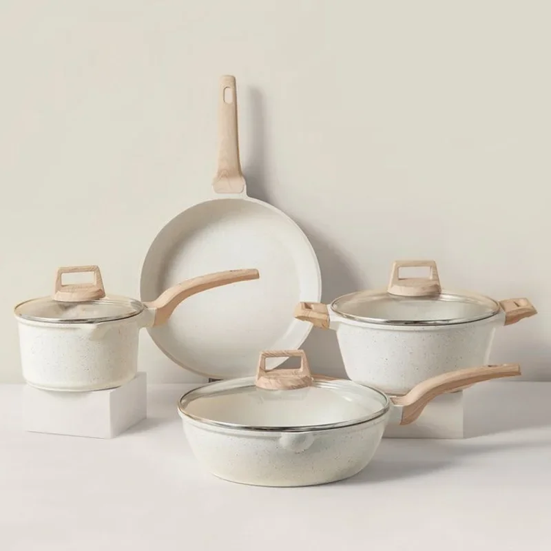 White-Granite-Cookware-Non-Stick-Kitchen-Cookware-Induction-Pots-and ...